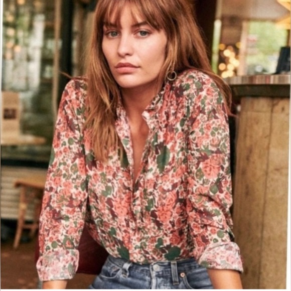 Sezane | Tops | Sezane Jaipur Pink Green Floral Pierro Buttons Down ...